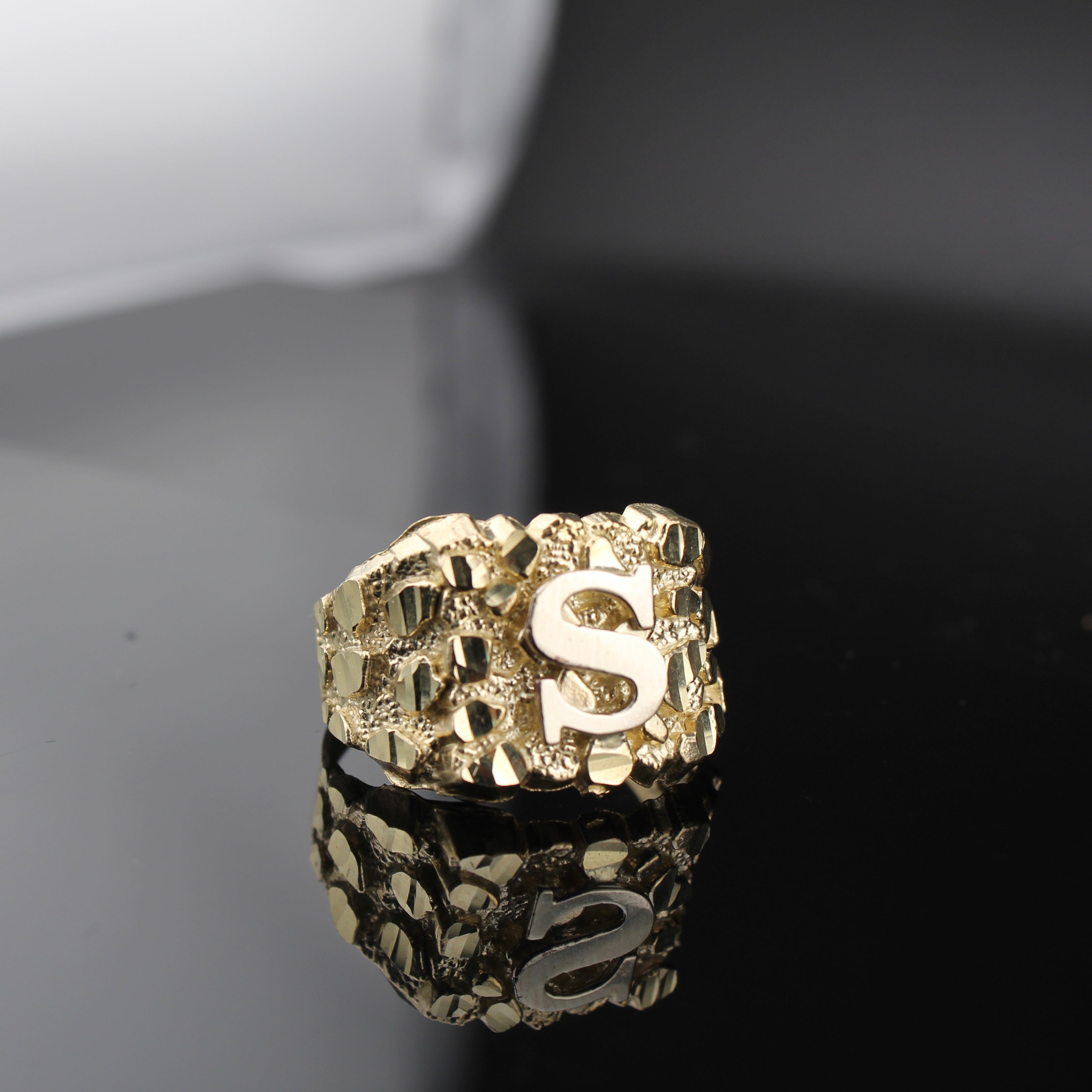 Real 10K Gold Nugget Letter S Ring | ICEbyAK – ICEBYAK